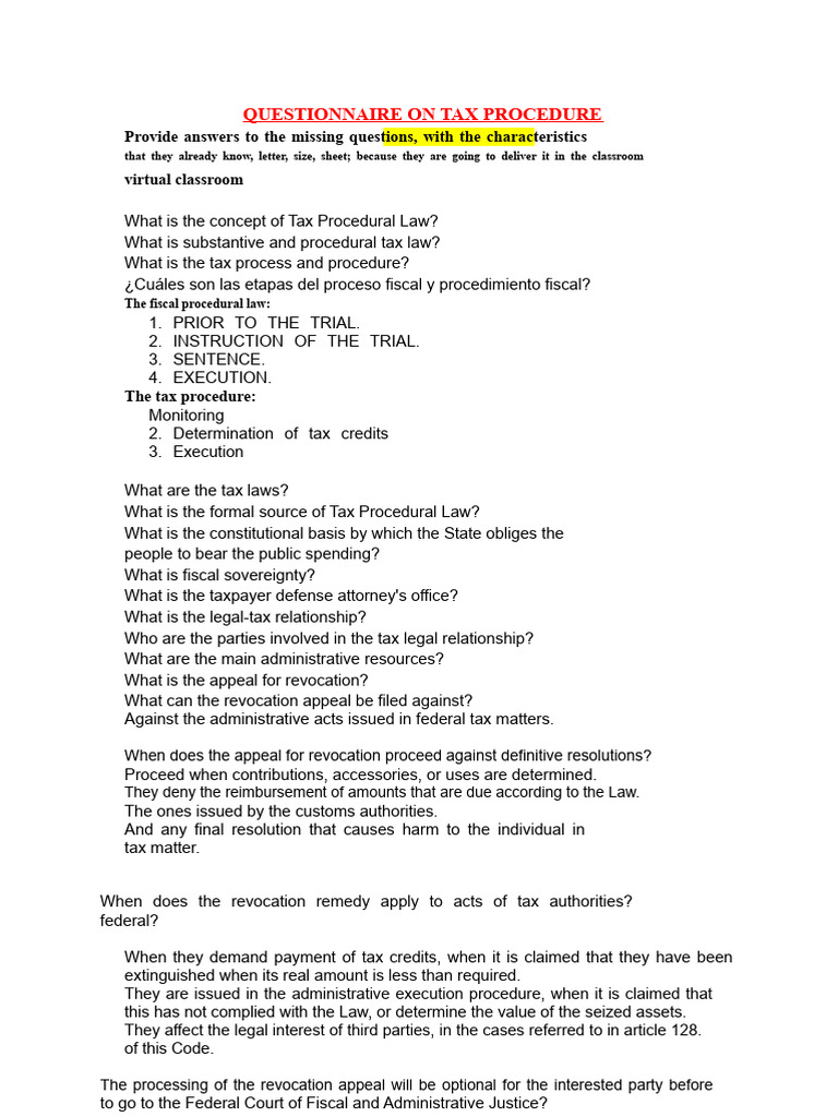 Tax Procedure Questionnaire Guide | PDF | Trials | Lawsuit