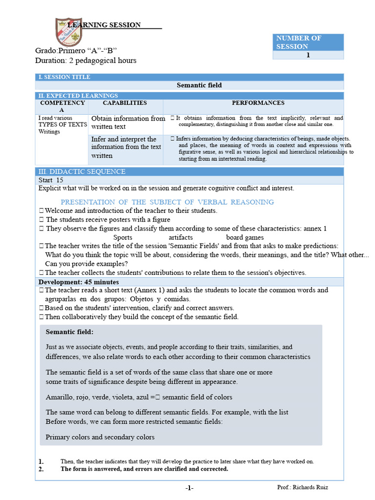 Semantic Fields Learning Session Guide | PDF | Semantics | Information