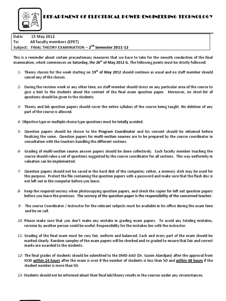 Final Exam Dept Rules 20112 | PDF | Photocopier | Test (Assessment)