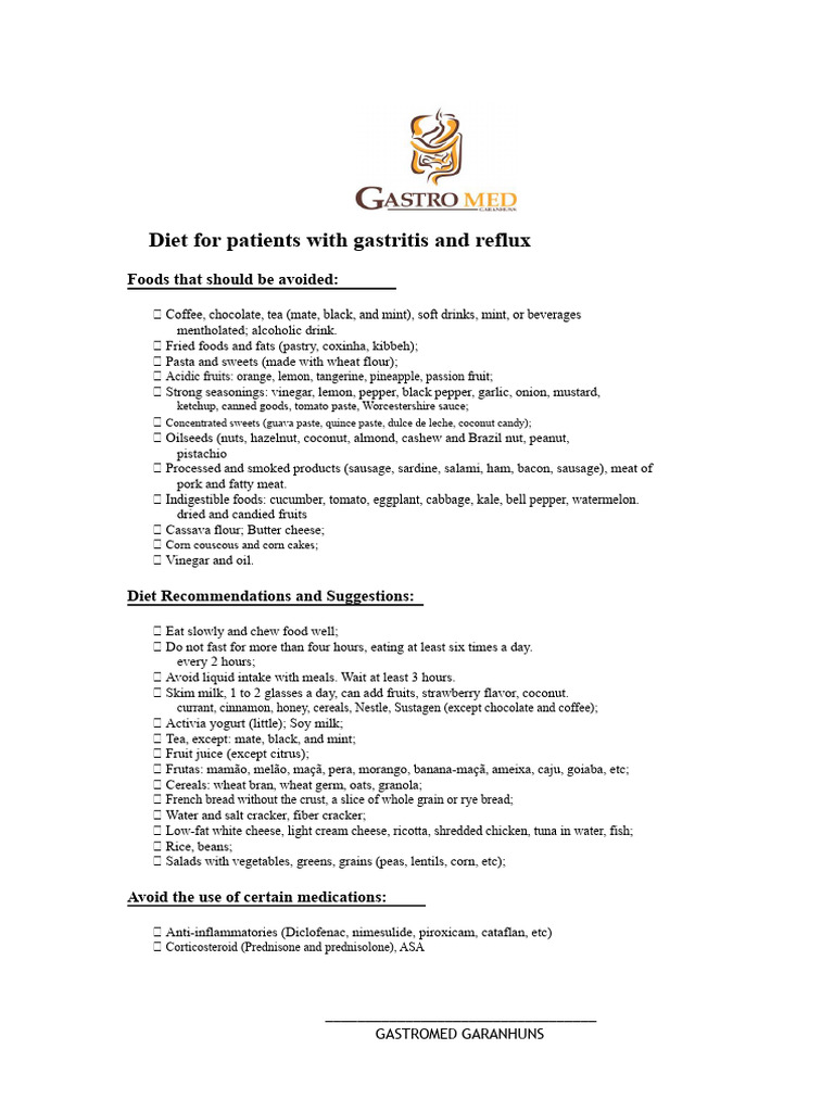Diet For Patients With Gastritis | PDF