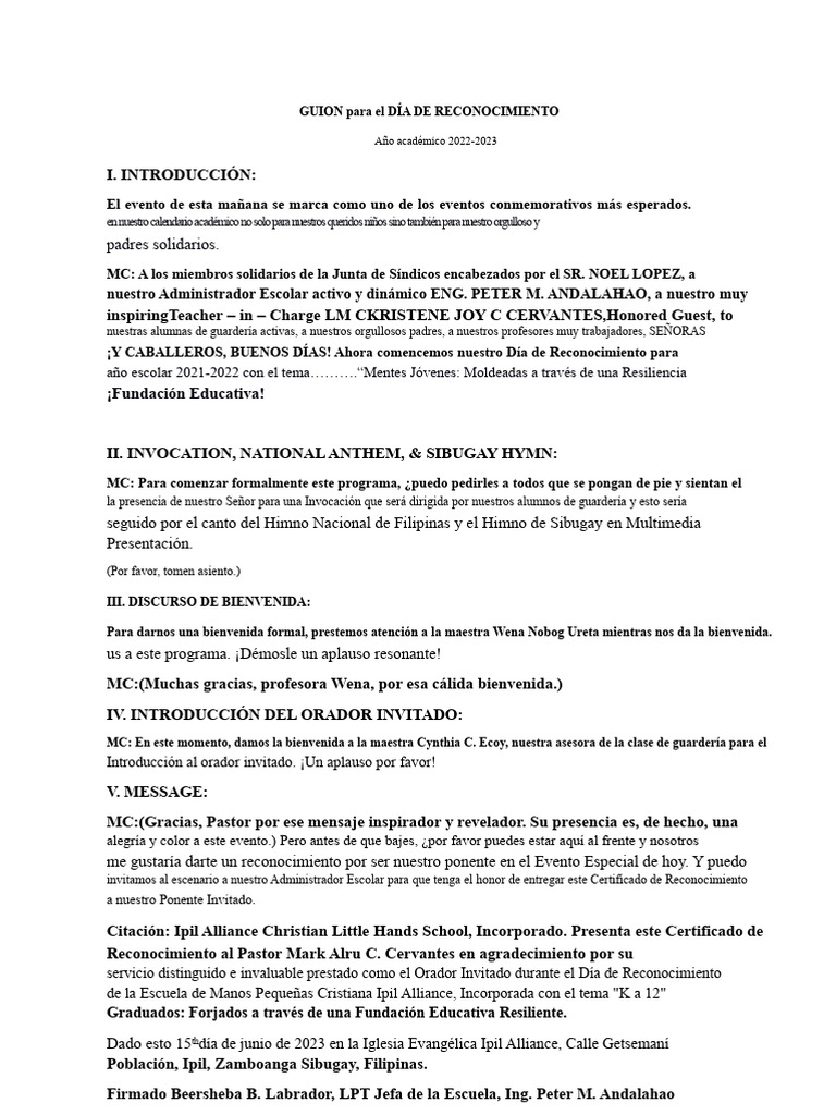 Guion para El Día de Reconocimiento | PDF