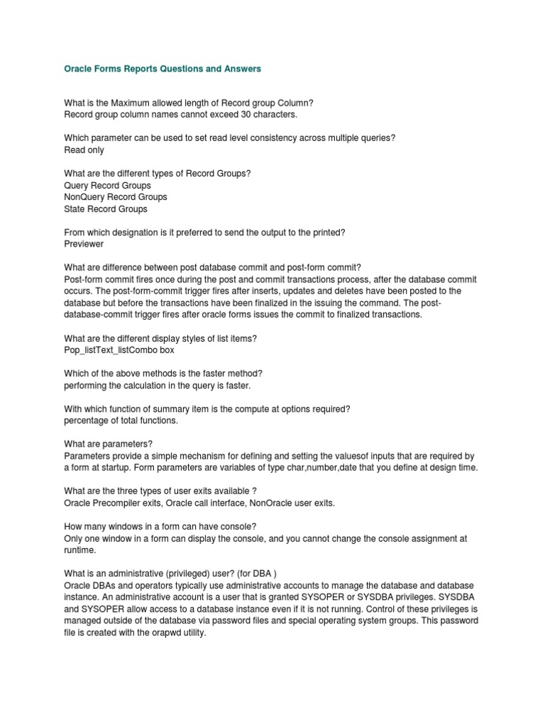 Oracle Forms Reports Questions and Answers | PDF | Oracle Database ...
