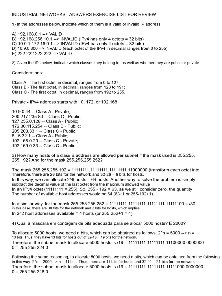 Review exercise answers | PDF | Ip Address | Communications Protocols