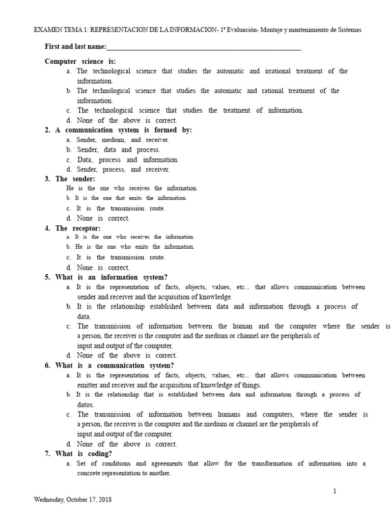 exam of assembly and maintenance of information systems and ...