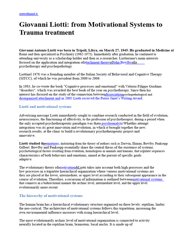 Liotti's Motivational Systems in Trauma Care | PDF | Attachment Theory ...
