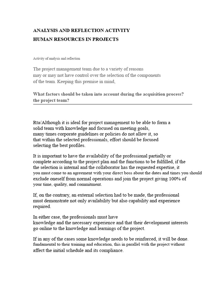 Analysis and Reflection Activity | PDF