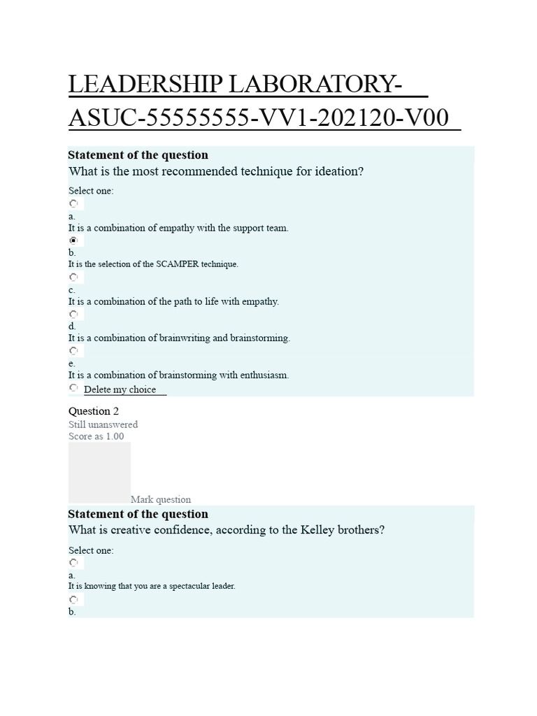 Leadership Laboratory Quiz Questions | PDF | Leadership | Question