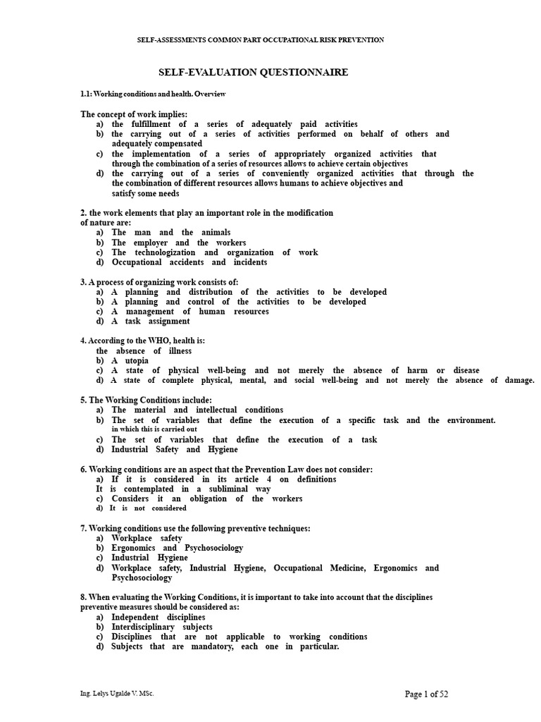 Occupational Risk Prevention Questionnaire | PDF | Occupational Safety ...