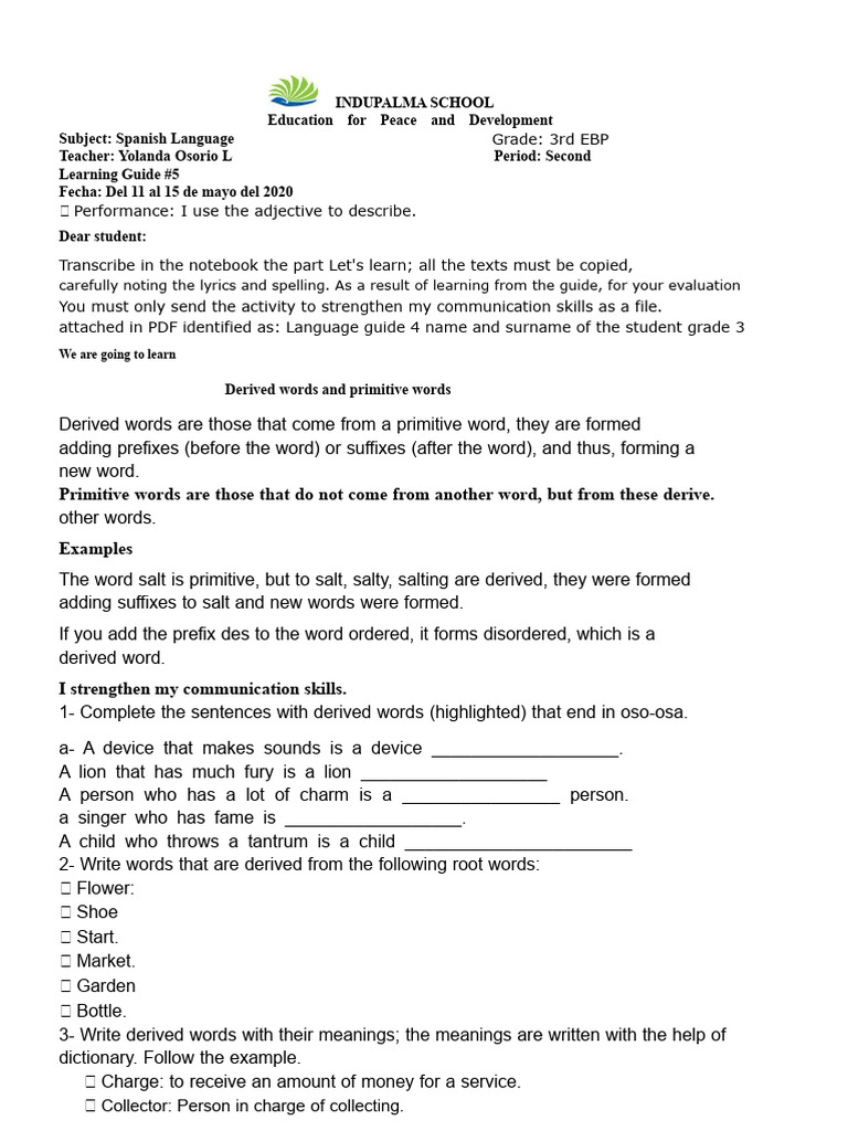 Grade 3 Language Derived Words | PDF