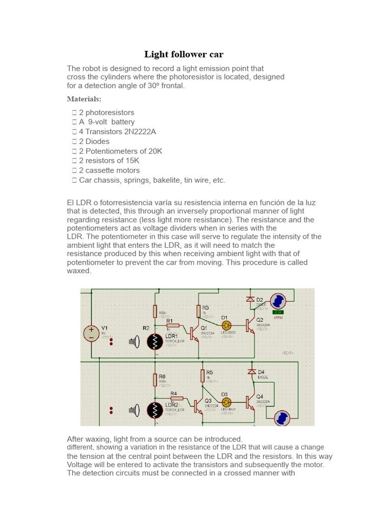 Light Follower Car Circuit Guide | PDF | Electrical Network | Resistor