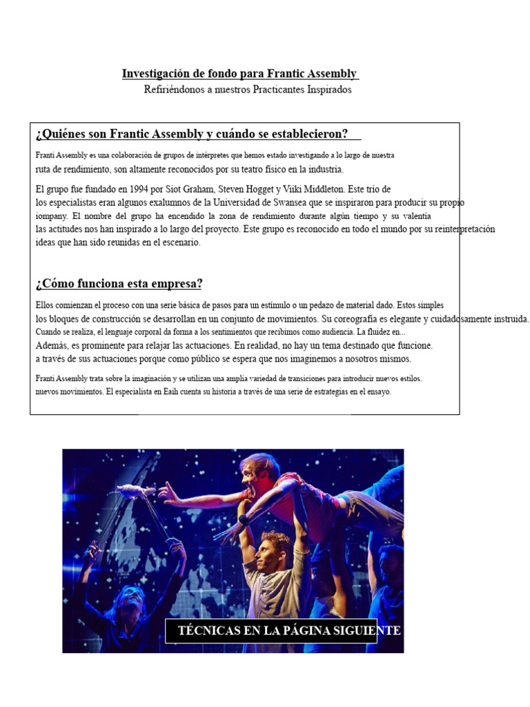 Técnicas de Teatro Físico de Frantic Assembly | PDF