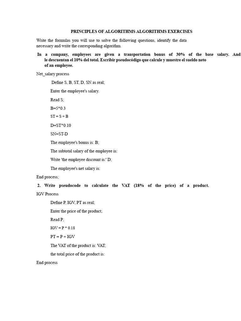 Principles of Algorithms Algorithms Exercises | PDF | Salary | Pi