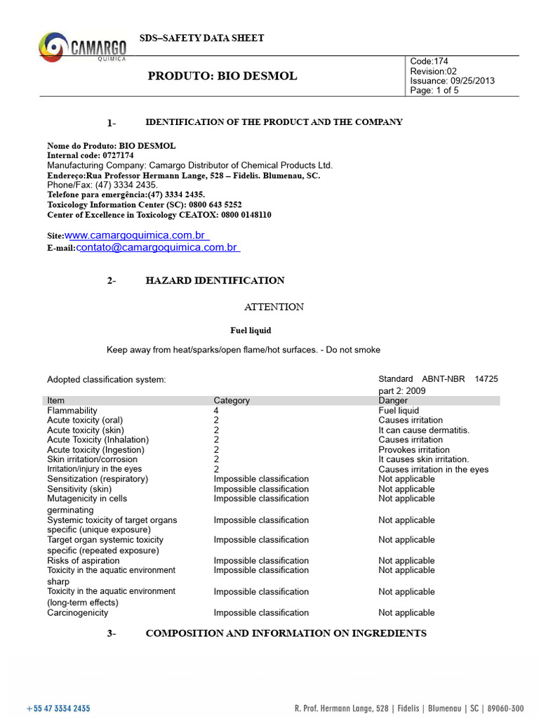 Bio Desmol Safety Data Sheet (SDS) | PDF | Toxicity | Personal ...