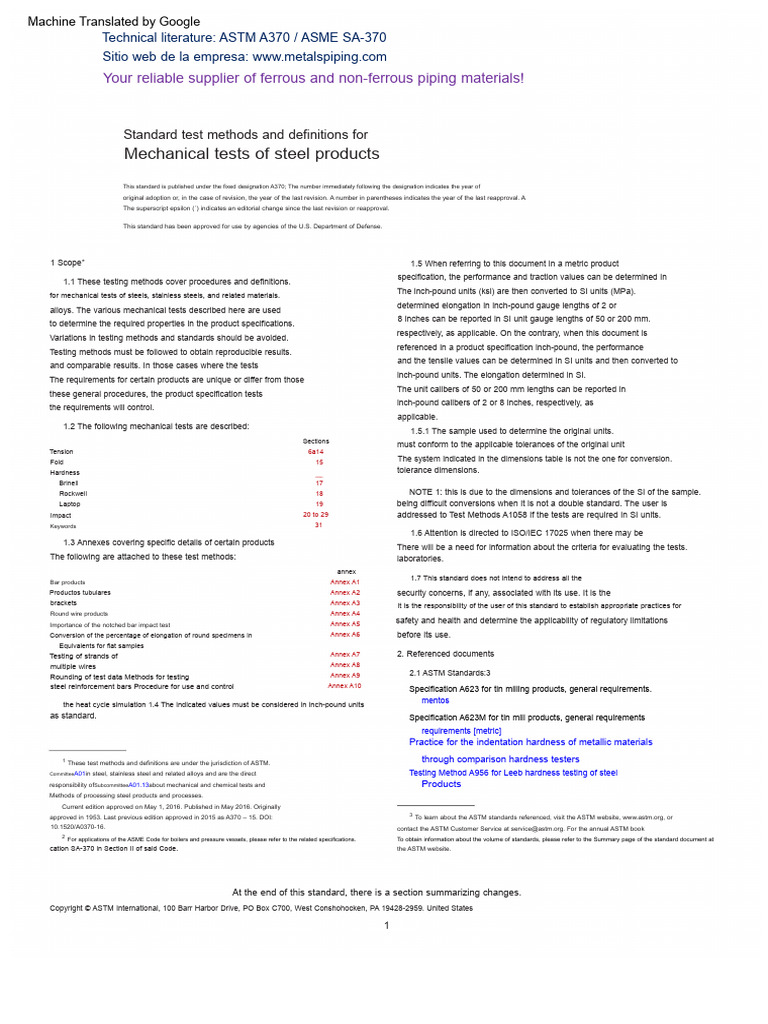 astm-a370-asme-sa-370 (1) | PDF | Deformation (Engineering) | Yield ...