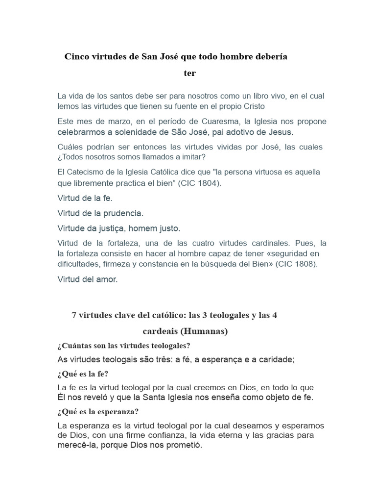 Cinco virtudes de San José para hombres | PDF