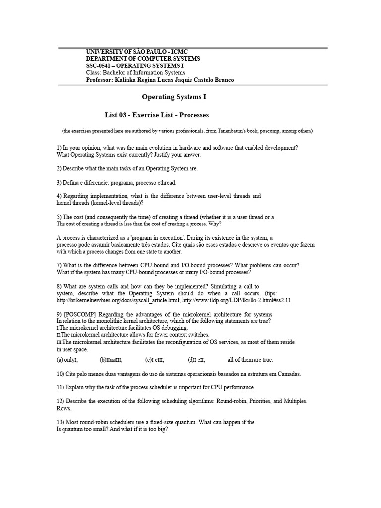 Operating Systems I: Process Exercises | PDF | Scheduling (Computing ...