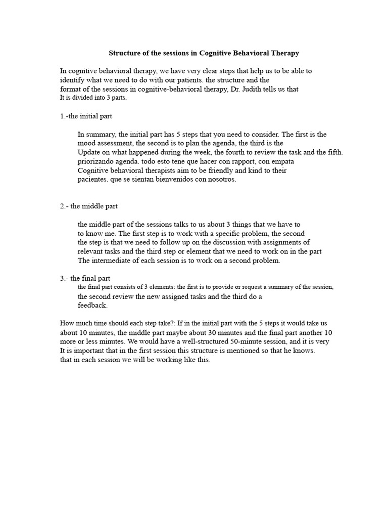 Structure of Sessions in Cognitive Behavioral Therapy | PDF