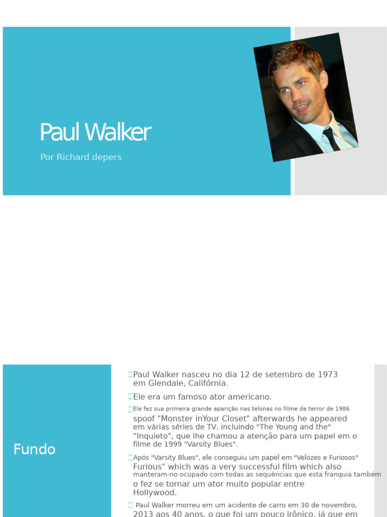 Vida e Carreira de Paul Walker | PDF