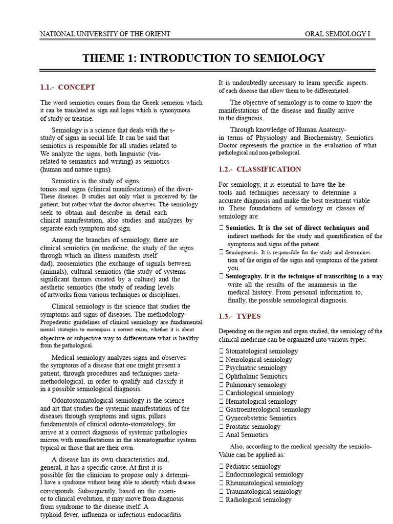 1 Introduction to semiology | PDF | Medical Diagnosis | Semiotics