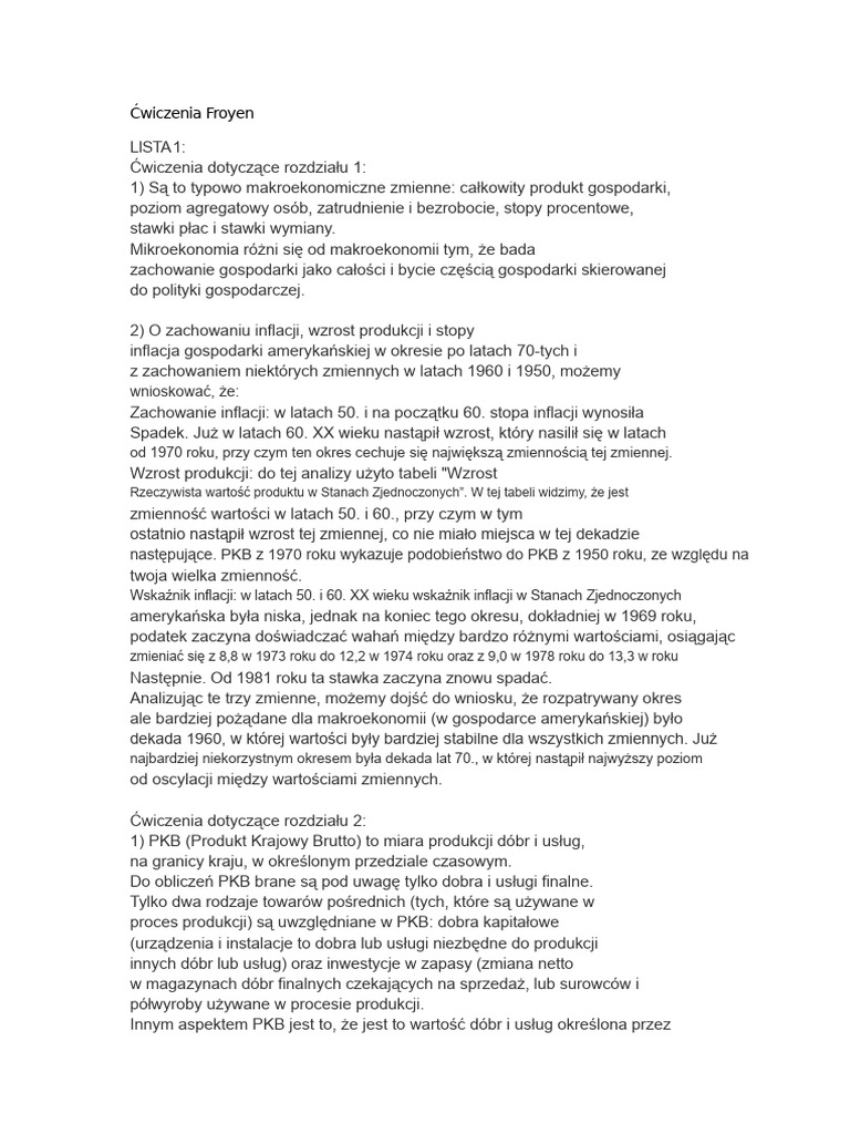 Odpowiedzi Na Ćwiczenia Froyen Makroekonomia | PDF