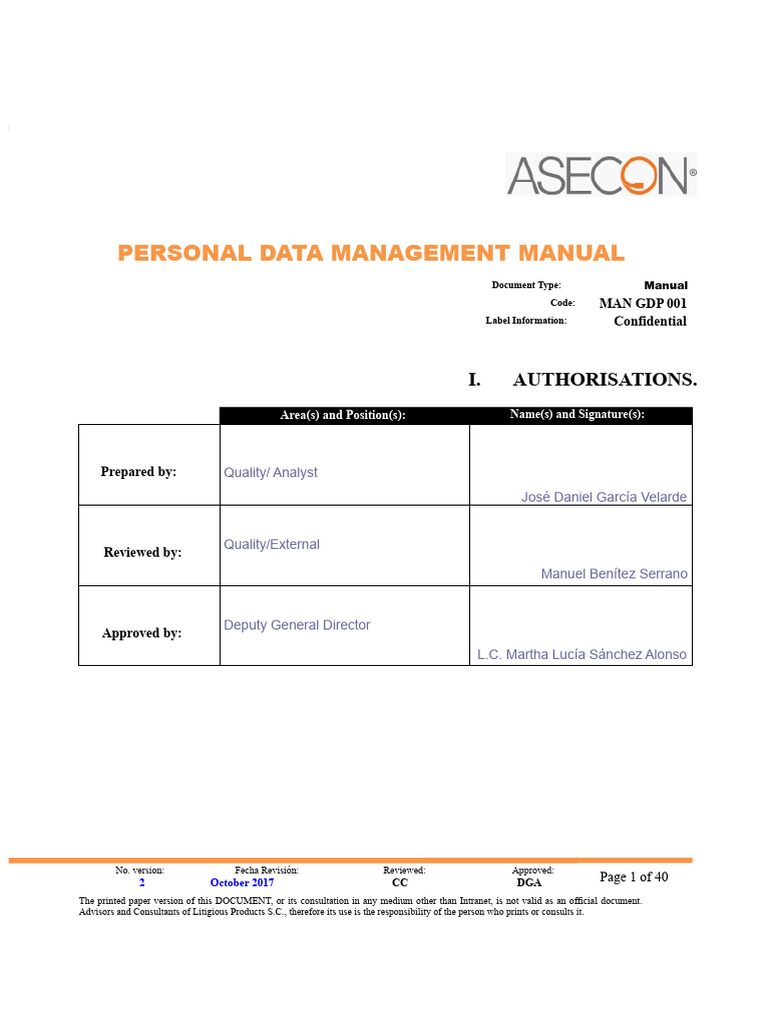 Personal Data Management Manual GDP 001 | PDF | Information Security ...