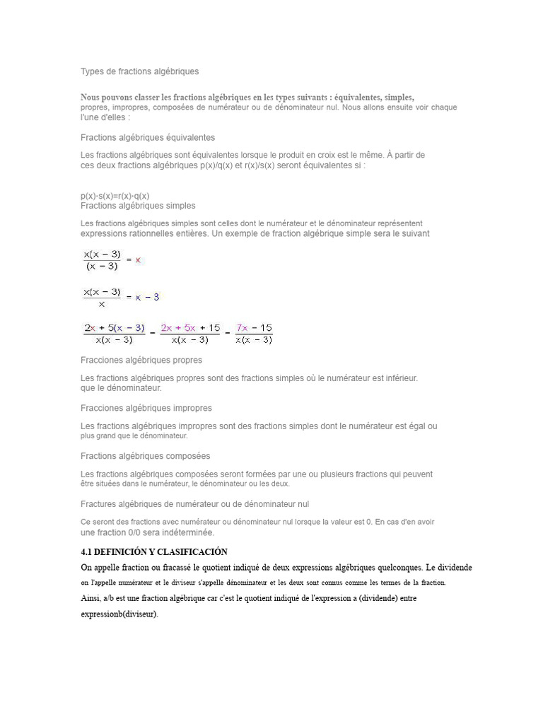 Types de fractions algébriques expliqués | PDF | Nombre | Division