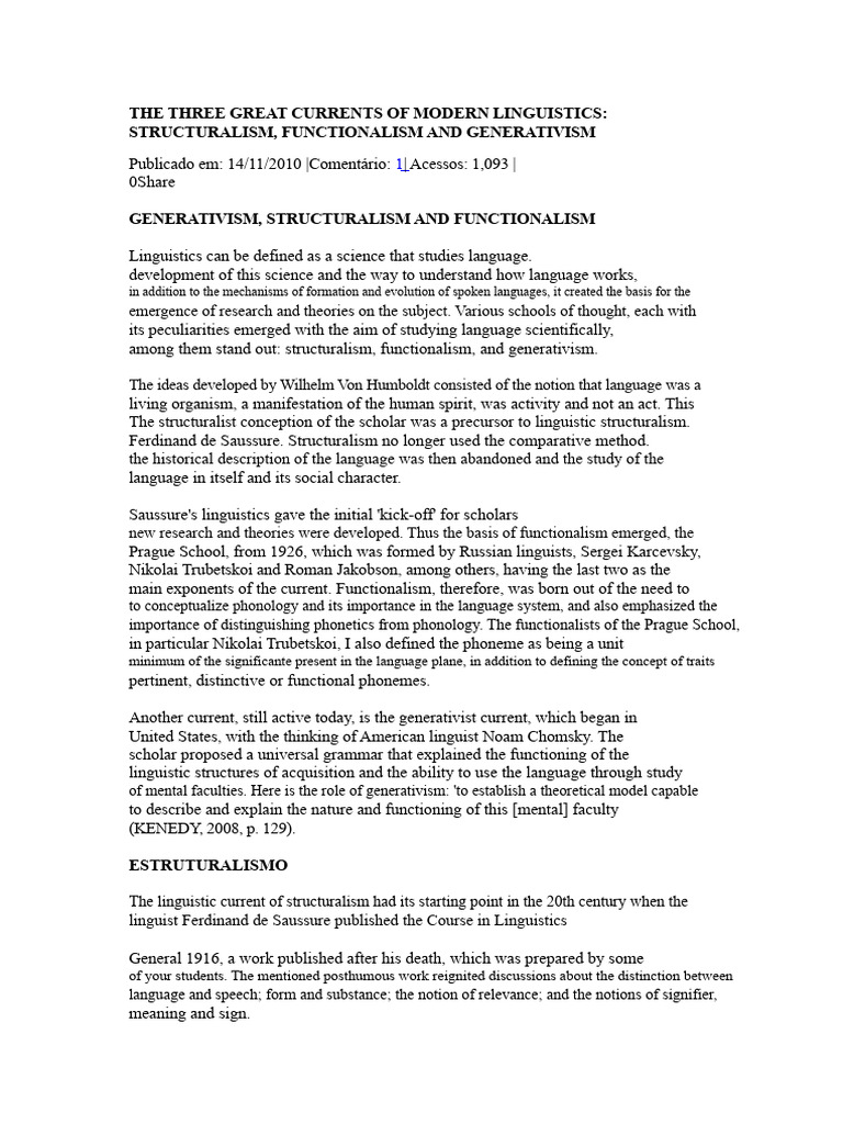 The Three Major Currents of Modern Linguistics | PDF | Linguistics ...