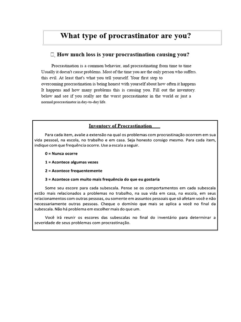 Procrastination Questionnaire: What Type of Procrastinator Are You ...