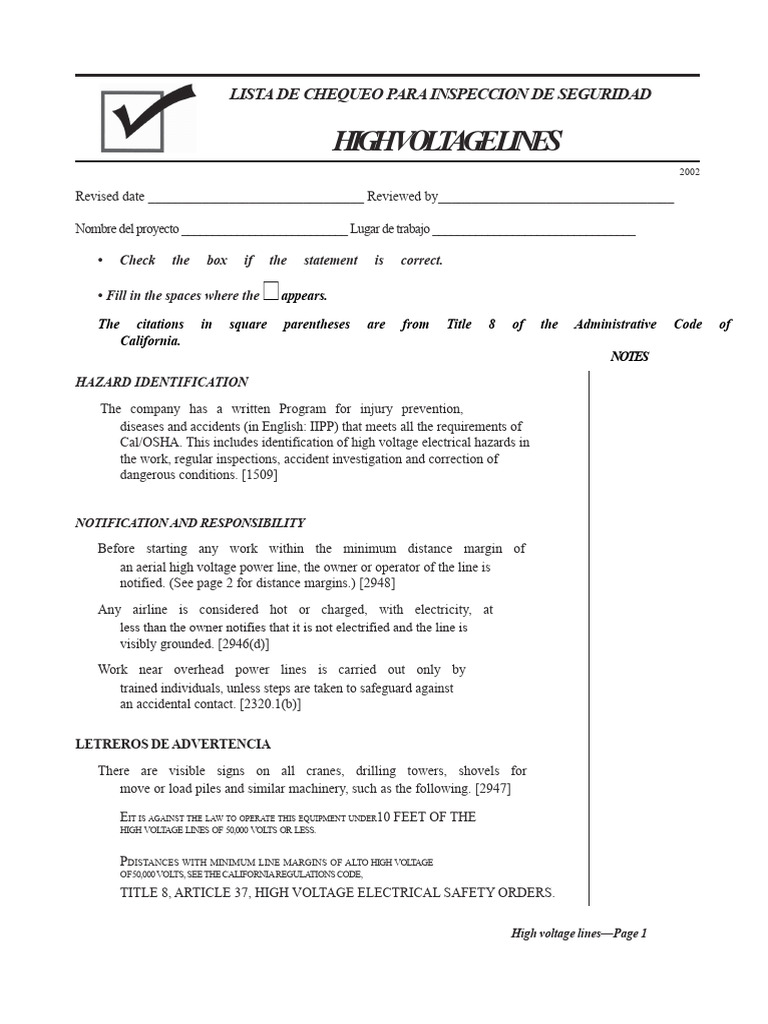 High Voltage Safety Inspection Checklist | PDF | High Voltage ...