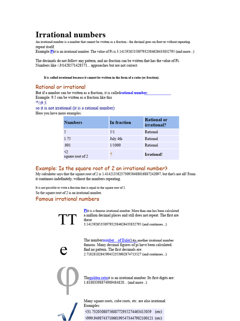 Understanding Irrational Numbers Explained | PDF | Numbers | Square Root