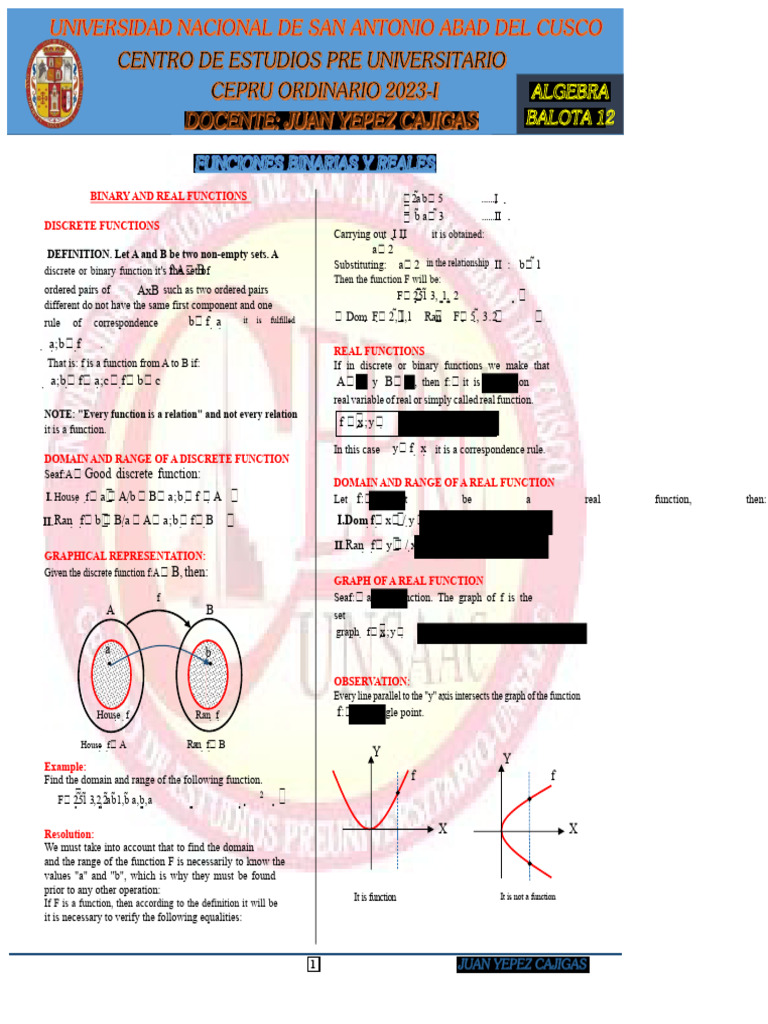 ALGEBRA BALOTA 12 BINARY AND REAL FUNCTIONS CEPRU 2023-I | PDF ...