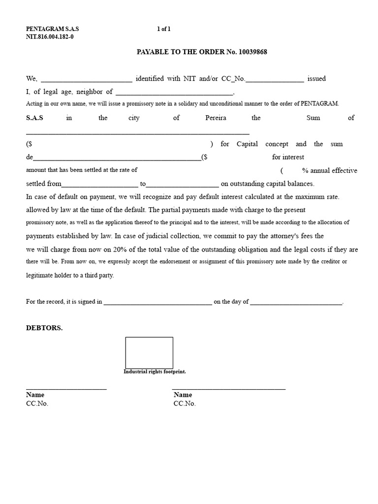 Promissory Note Format | PDF | Promissory Note | Interest