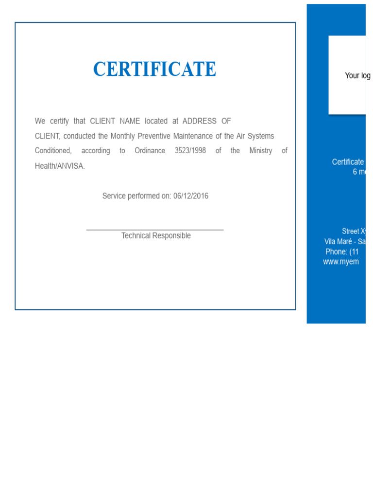 Monthly Air System Maintenance Certificate | PDF