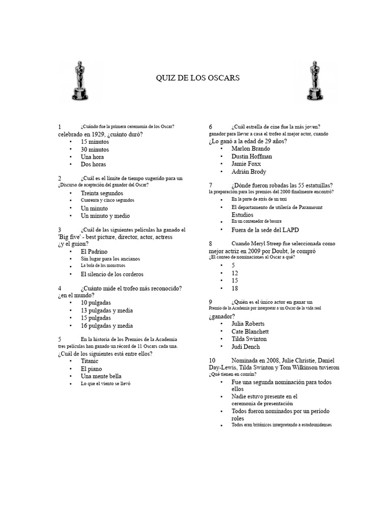 QUIZ DE LOS OSCARS | PDF | premios de la Academia