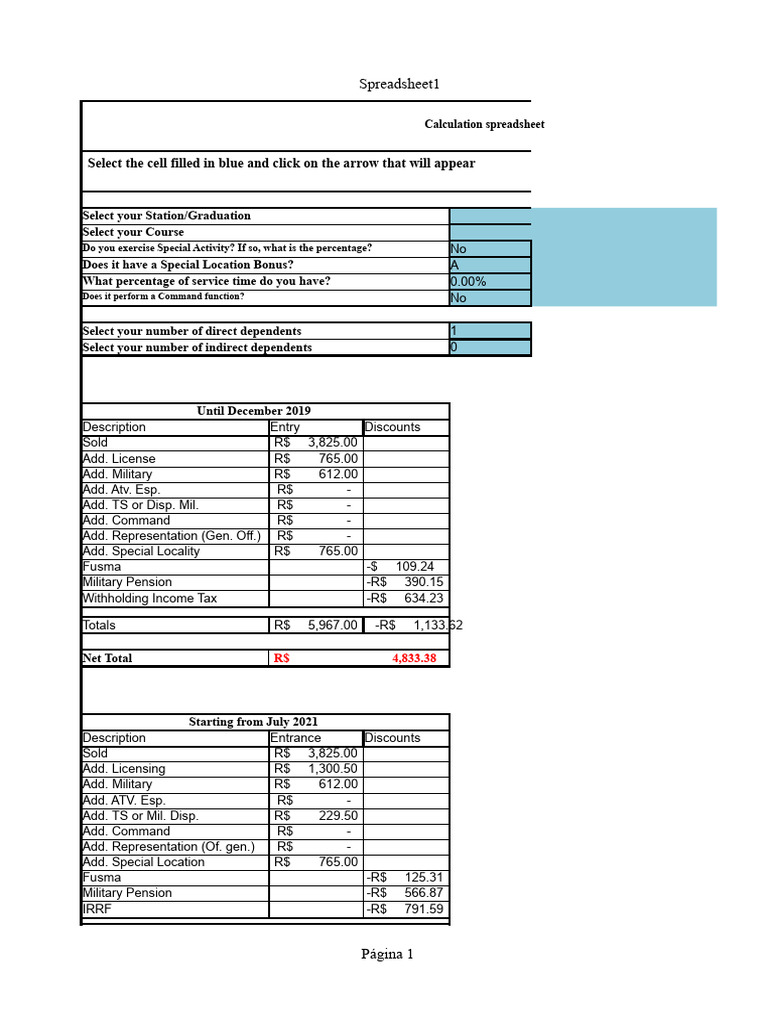 Calculation New Remuneration Table For Military Personnel | PDF ...