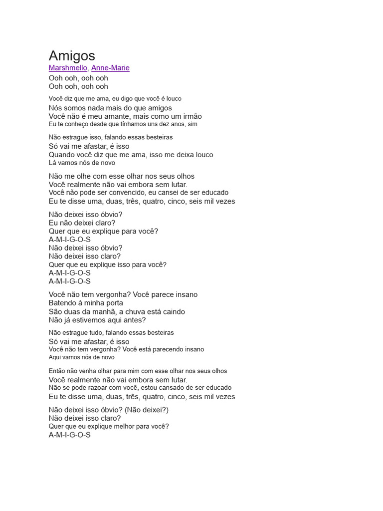 Amigos: Letra da Música de Marshmello | PDF