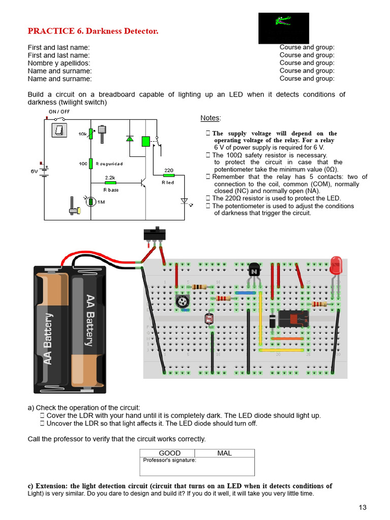 Build a Darkness Detector Circuit | PDF | Relay | Electrical Network