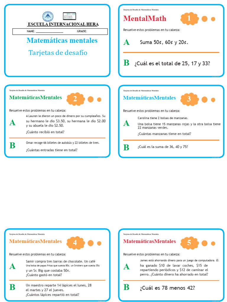 Matemáticas Mentales Grado 4-5 | PDF