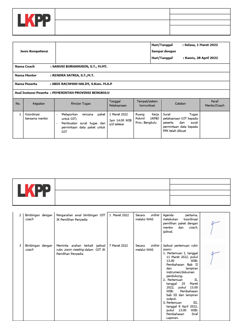 Log Book OJT PPBJ Muda XV 2022 | PDF