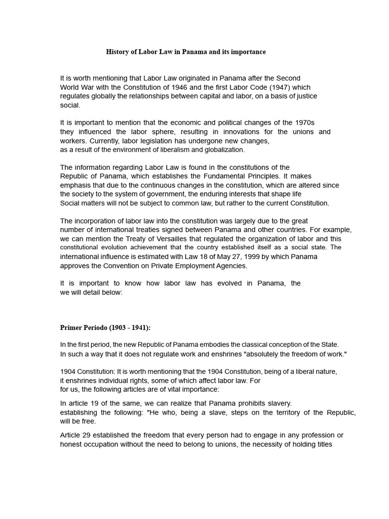 History of Labor Law in Panama and Its Importance - AS | PDF | Labour ...