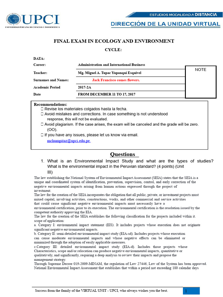 Ecology and Environment Final Exam | PDF | Environmental Impact ...
