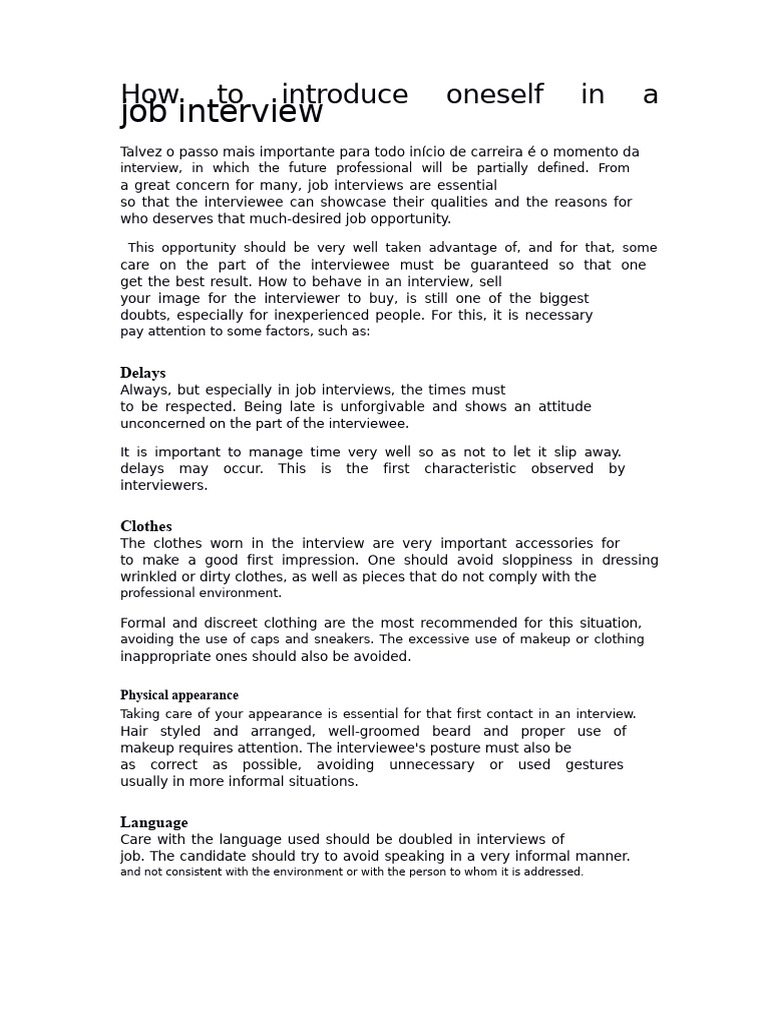 How to Introduce Yourself in a Job Interview | PDF | Job Interview ...