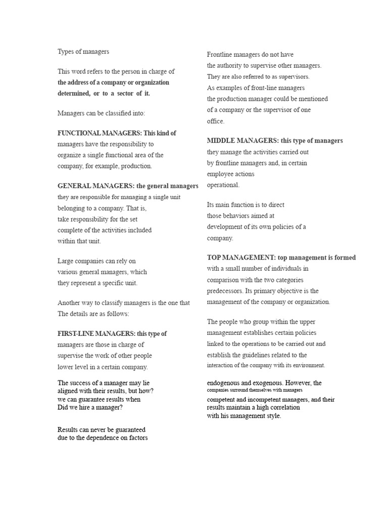 Types of Management Managers | PDF | Psychological Concepts ...