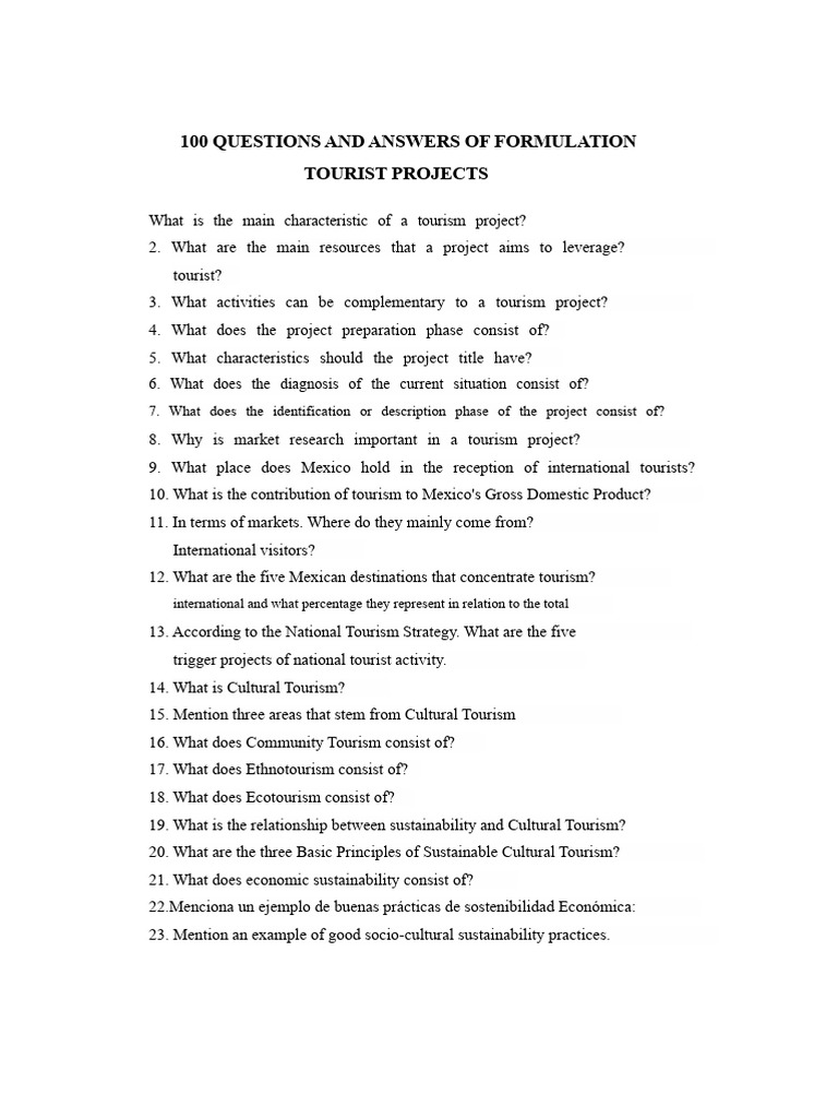 100 Tourism Project Q&A Guide | PDF | Tourism | Swot Analysis