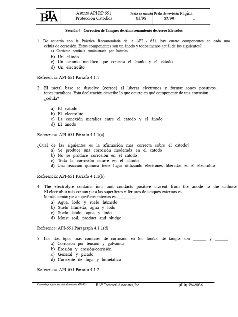 Sección 4 Preguntas de Práctica API-651 | PDF | Corrosión | Ánodo