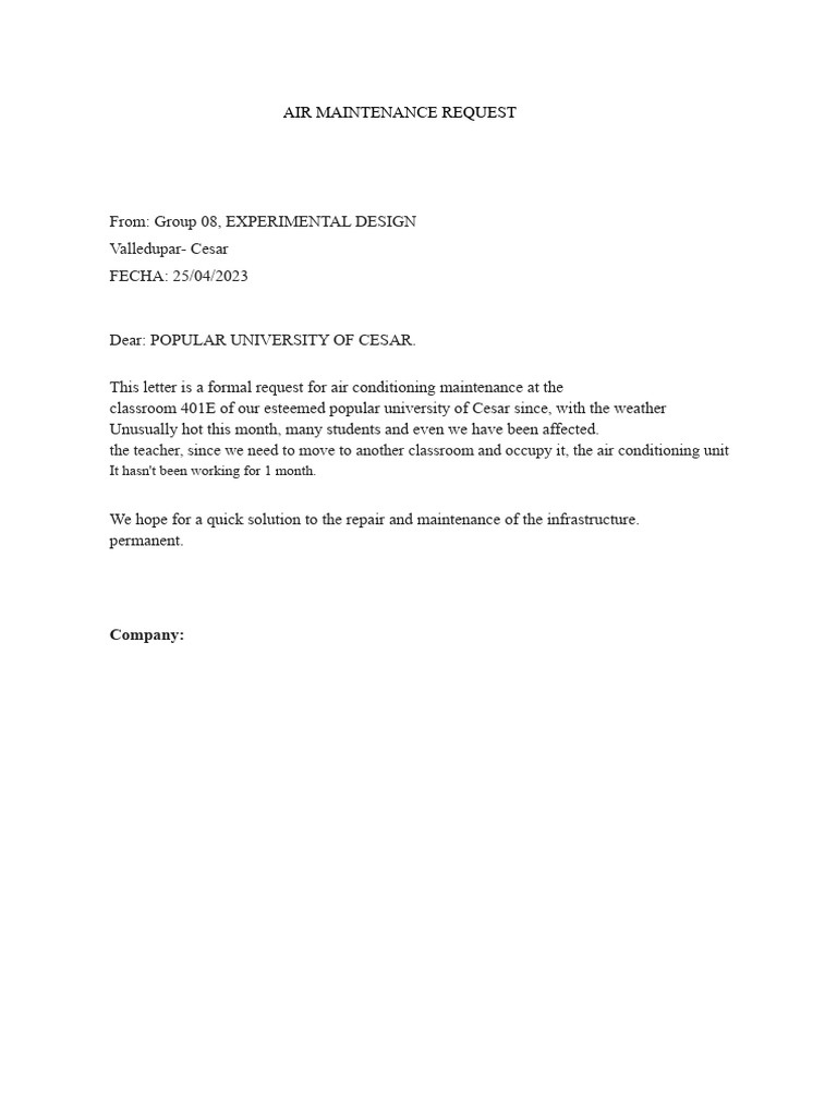 Air Conditioning Maintenance Request Model (1).docx | PDF