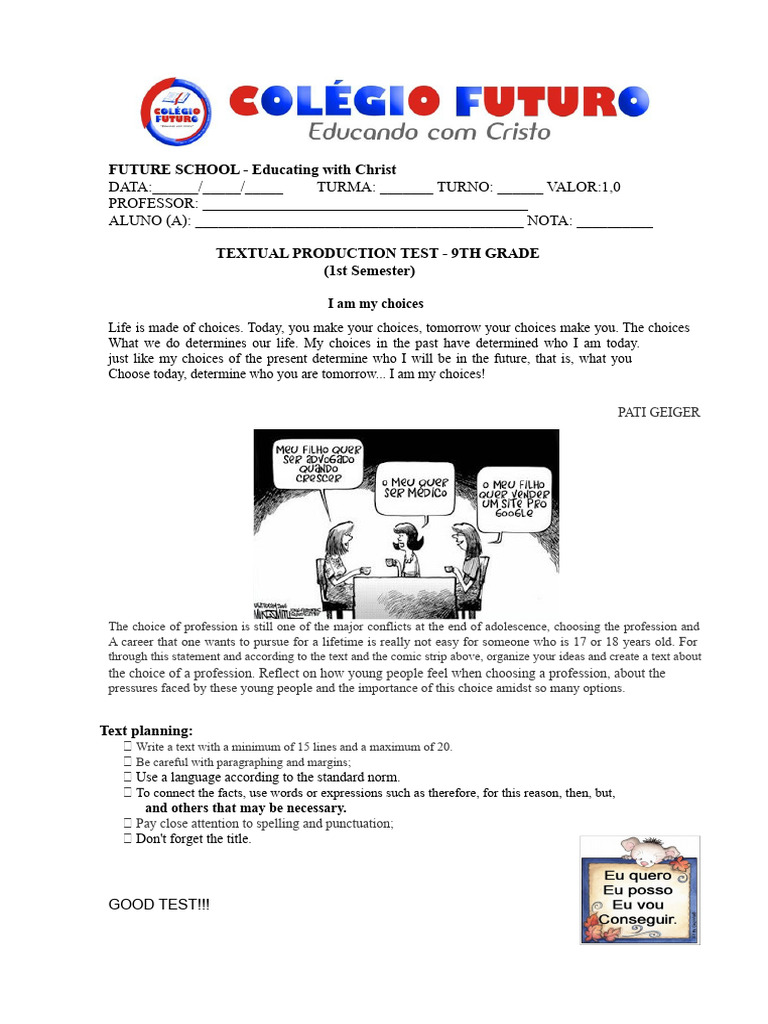 Text Production Exam 9th Grade 1st Semester | PDF