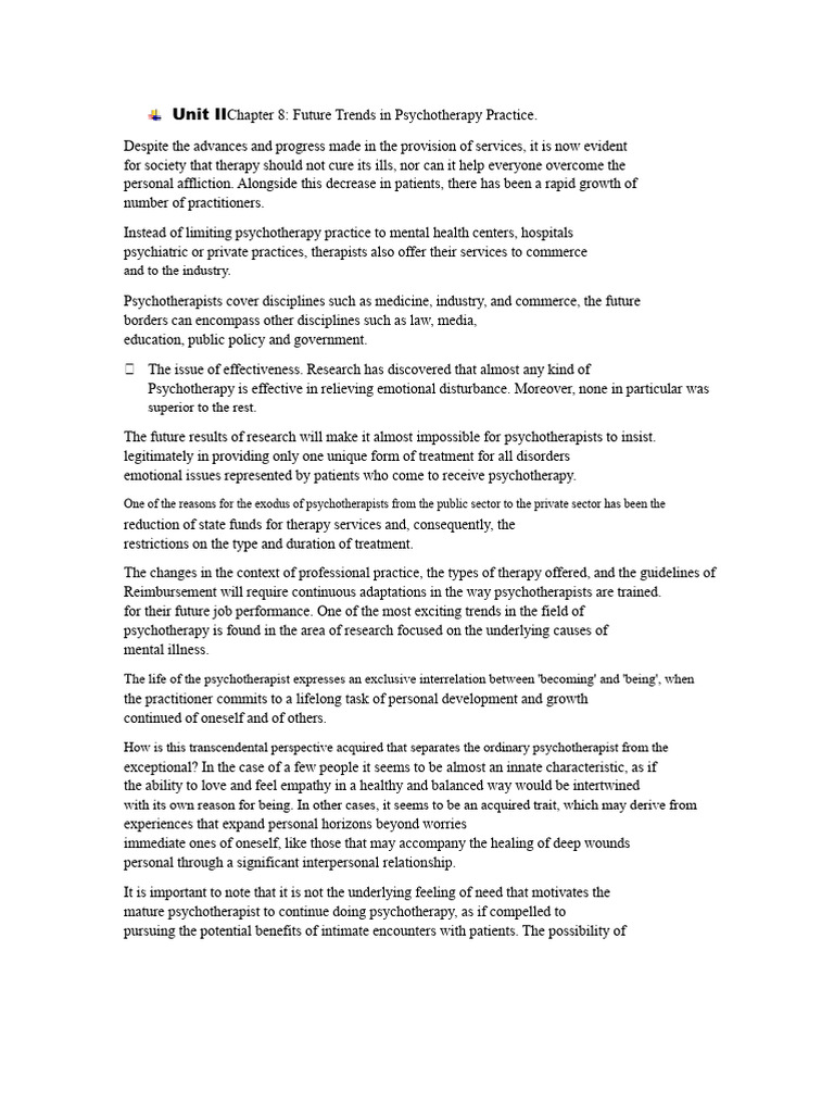 Future Trends in The Practice of Psychotherapy. | PDF | Psychotherapy ...