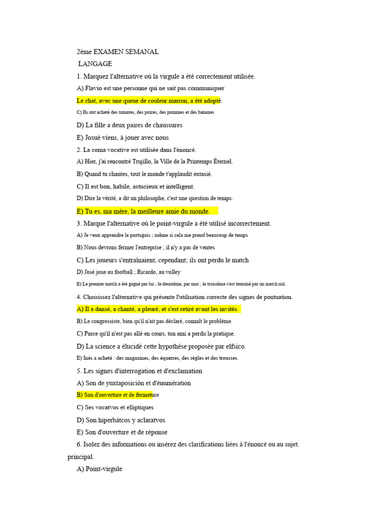Examen de Punctuation en Langue | PDF | Mécanique du langage | Ponctuation