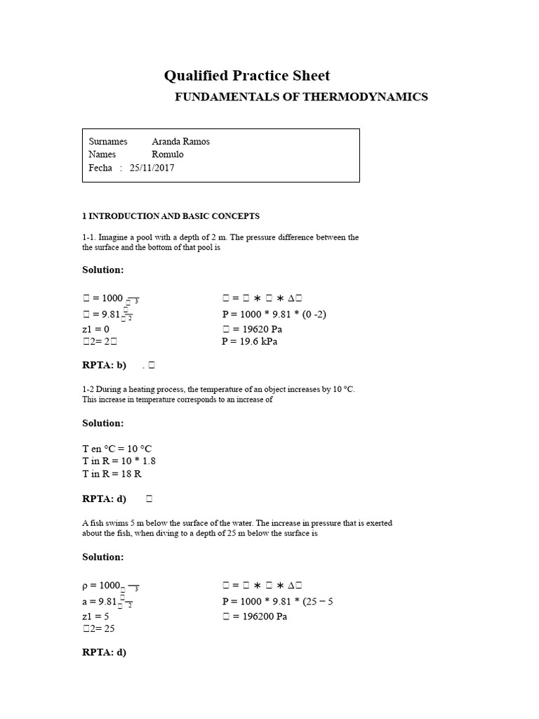 Qualified Practice Sheet | PDF | Pressure | Temperature